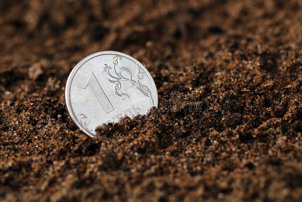 One ruble on the ground. stock photo. Image of financial - 134714886