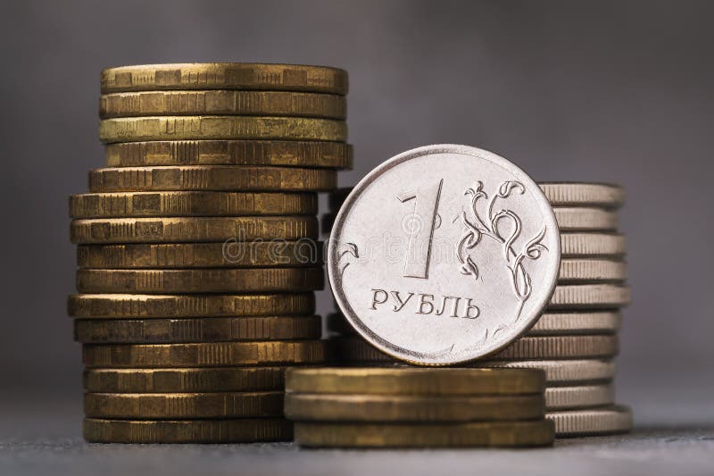 One Russian Ruble on the Background of Coins Close-up Stock Image ...