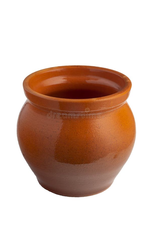One Rustic Traditional Clay Pot, Isolated Stock Image - Image of rough ...
