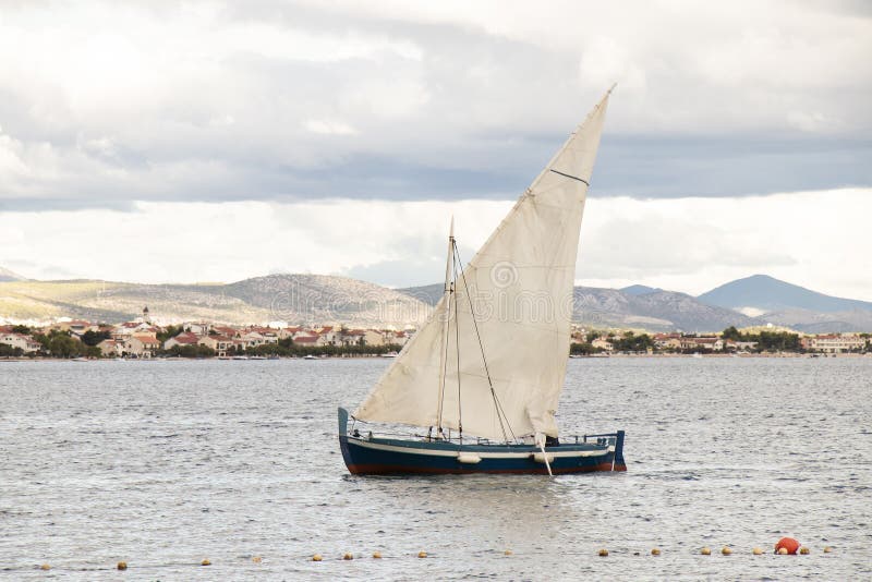 One sail boat in the see stock photo. Image of recreation - 196149328