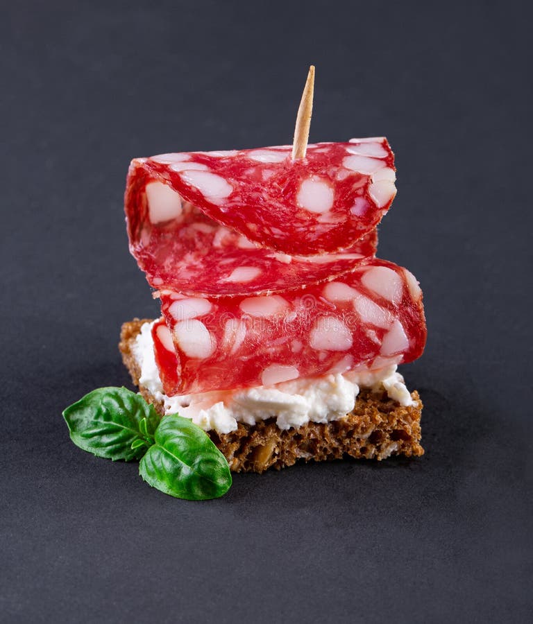 One salami canape stock photo. Image of party, fresh - 162778348