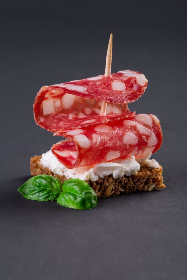 One salami canape stock photo. Image of party, fresh - 162778348