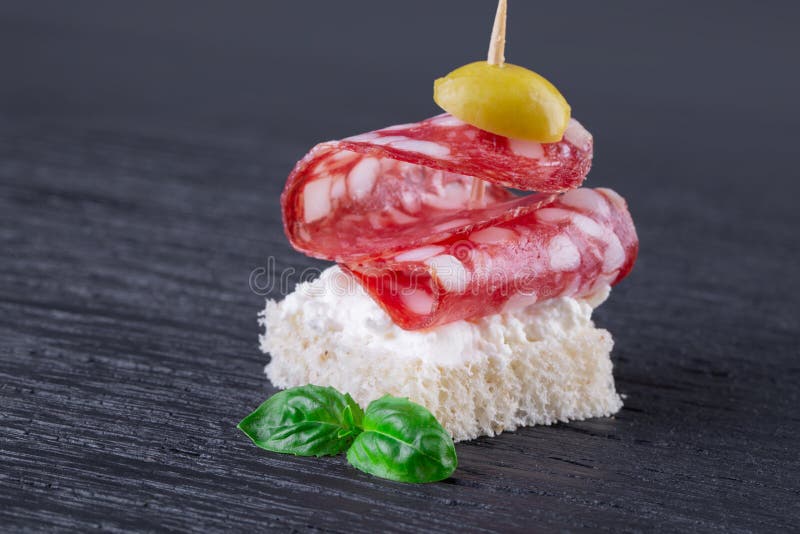 One salami canape stock photo. Image of party, fresh - 162778348