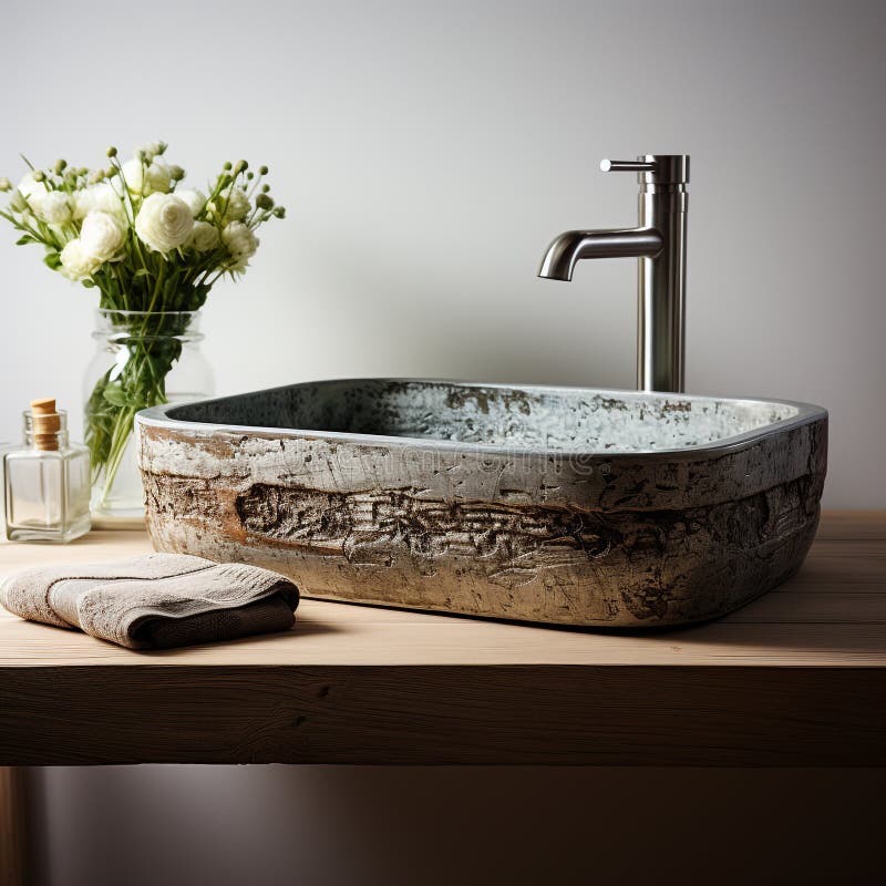 One Sample of Modern Style Concrete Sink with White Wall Background ...