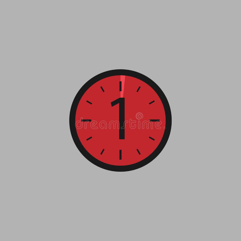 One Second Clock on Gray Background. Stopwatch Icon in Flat Style, Red ...