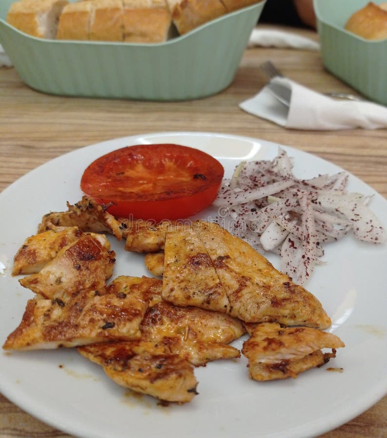 One Serving Bread and One Serving Grilled Chicken Stock Photo - Image ...