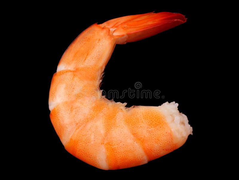 One Shrimp Isolated on a Black Background. Top View Stock Photo - Image ...