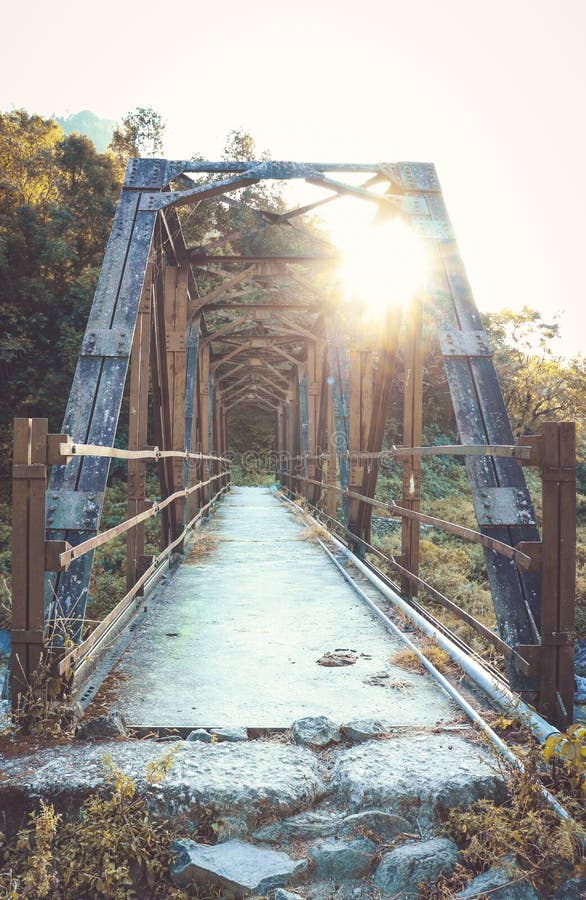 One Side of Bridge, One End of Bridge Empty,with No One, Rust Iron ...