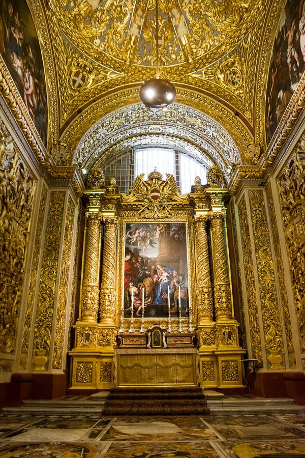 One of the Side Chapels Inside Valletta Cathedral, Malta Editorial ...