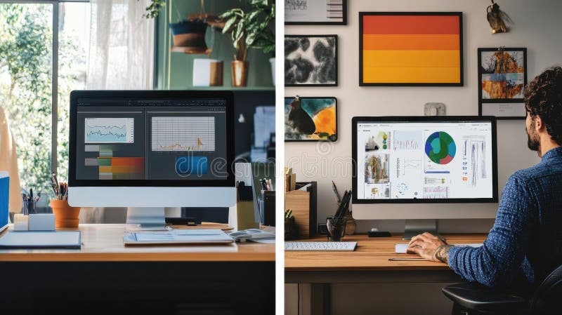 One Side Features a Minimalist Workspace with Graphs, while the Other ...