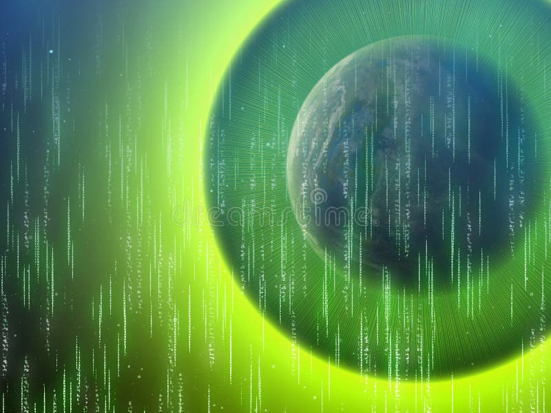 One Side Shadow of Earth Planet. Abstract Matrix Glow Background Stock ...