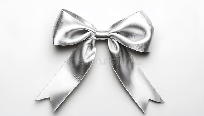 One Silver Bow Isolated on White, Top View Stock Photo - Image of decor ...