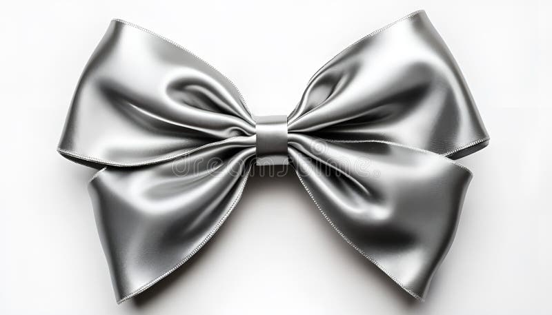 One Silver Bow Isolated on White, Top View Stock Image - Image of color ...