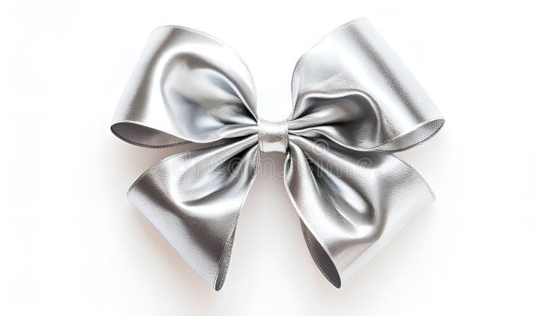 One Silver Bow Isolated on White, Top View Stock Photo - Image of ...