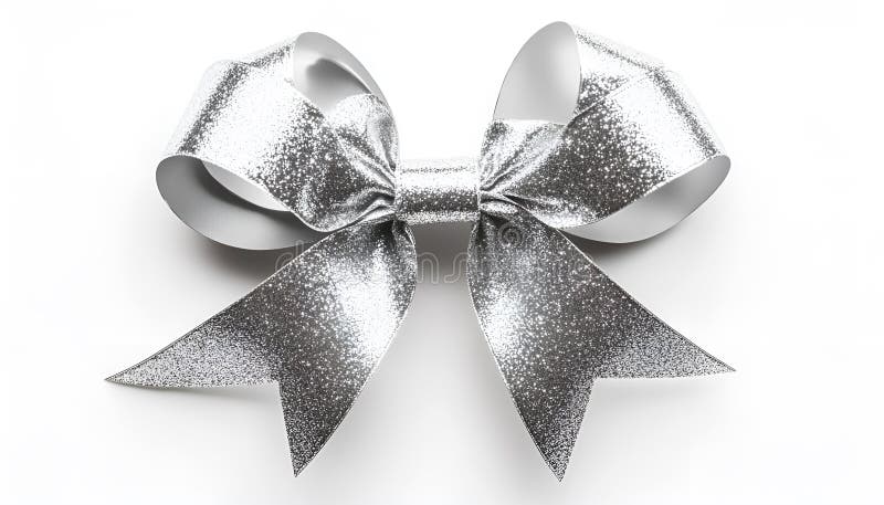 One Silver Bow Isolated on White, Top View Stock Photo - Image of party ...