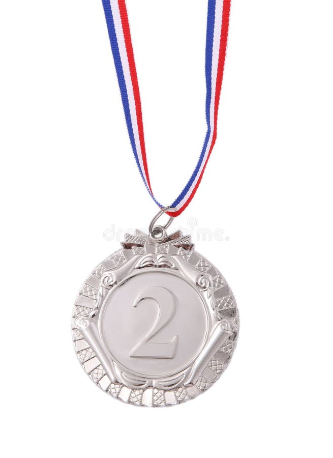 One Silver Medal Isolated on White, Top View Stock Photo - Image of ...