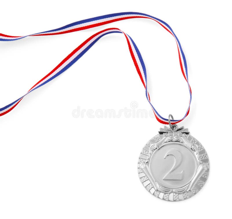 One Silver Medal Isolated on White, Top View Stock Photo - Image of ...