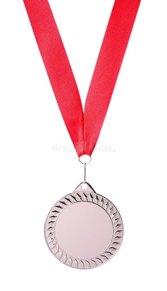 One Silver Medal with Ribbon Isolated on White Stock Photo - Image of ...