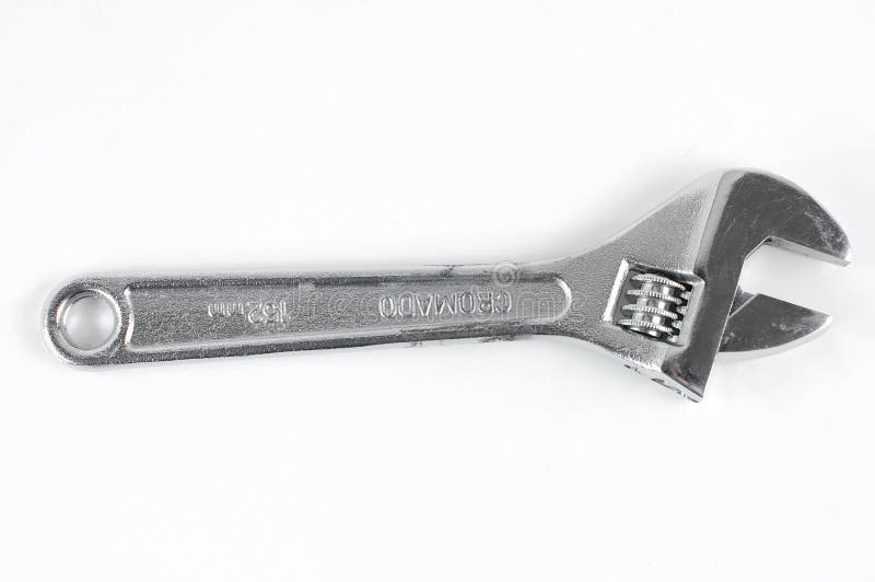 One Silver Wrench Isolated on a White Stock Photo - Image of spanner ...