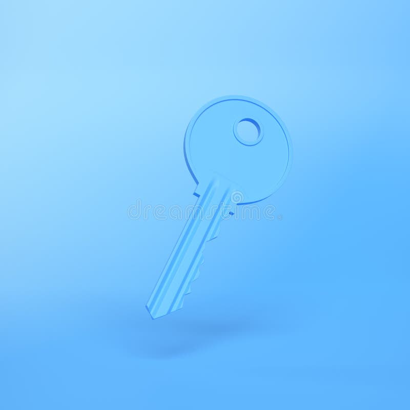 One Single Blue Key on Flat Bright Blue Background Stock Illustration ...