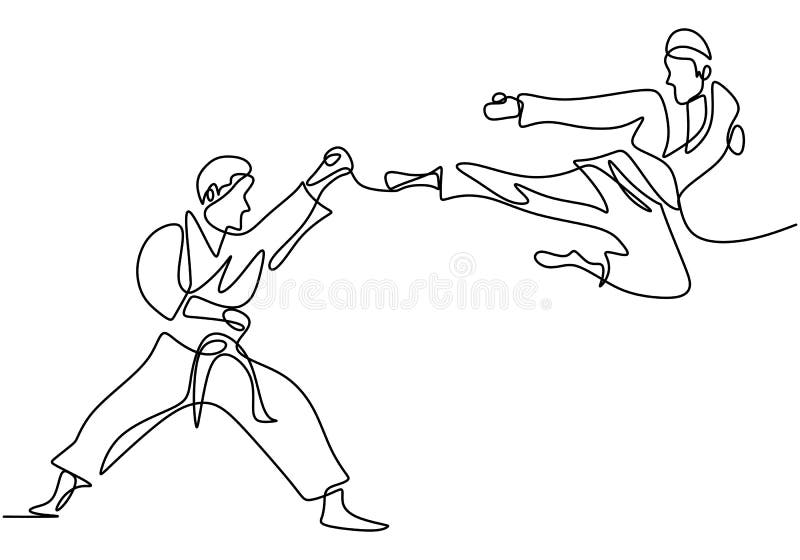 One Single Continuous Line Drawing of Taekwondo and Karate Training ...
