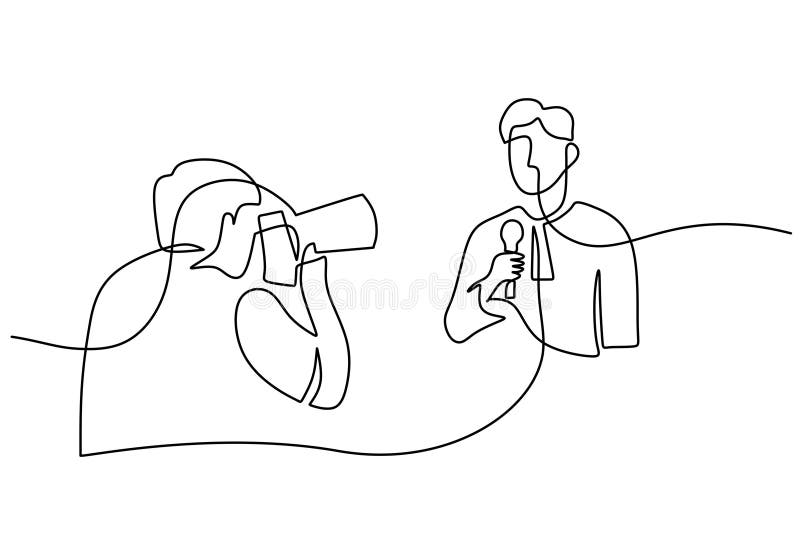 One Single Continuous Line of Journalist Reporter with Cameraman Stock ...
