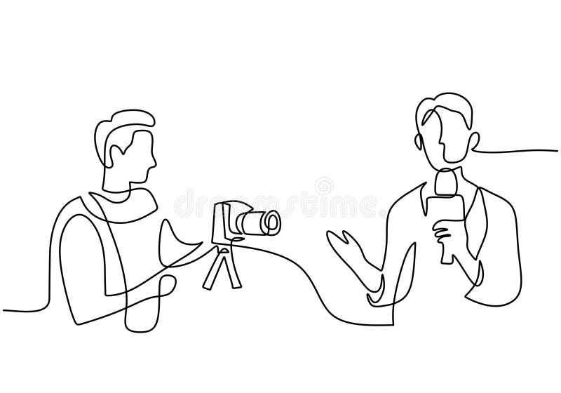 One Single Continuous Line of Journalist Reporter with Cameraman Stock ...
