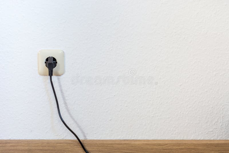 One Single European Plug on a White Wall Stock Image - Image of ...