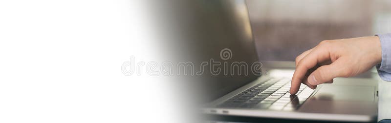 One Single Finger Pressing Keyboard Button in Laptop with Blurry ...