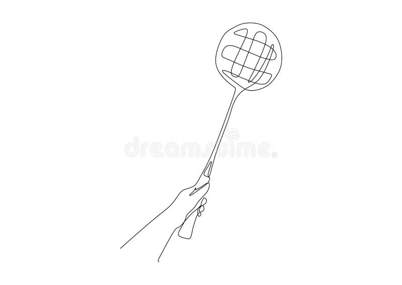 One Single Line Drawing of a Badminton Player Hold a Racket Vector ...