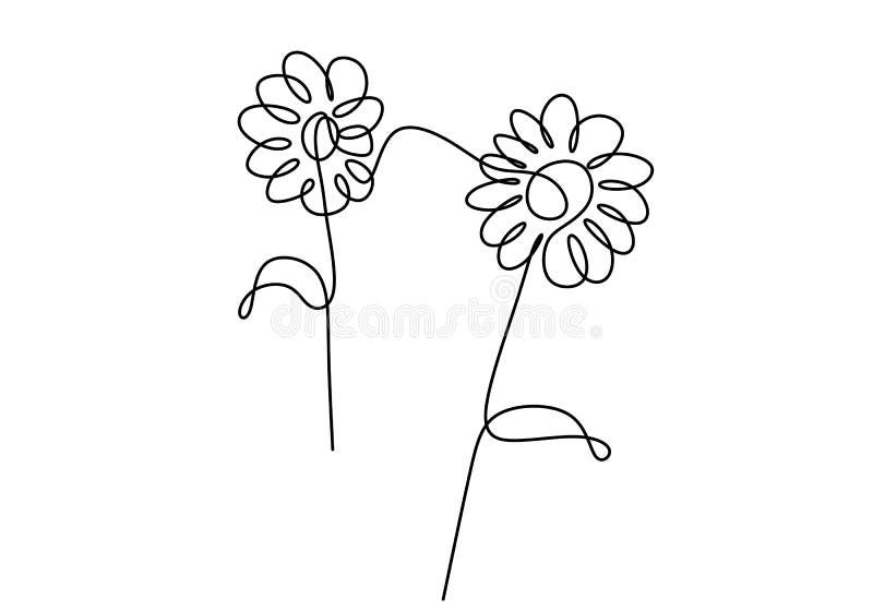 One Single Line Drawing Of Beauty Sunflower Isolated On White