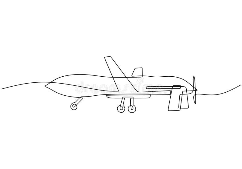 One Single Line Drawing of Flying Drone Airplane, Unmanned Plane Stock ...