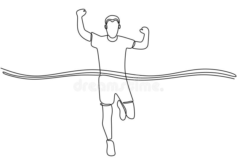 One Single Line Drawing Runner Running Pass Finish Line at Run Race ...
