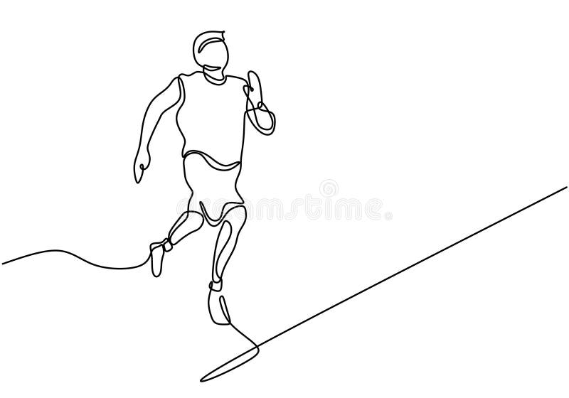 One Single Line Drawing Runner Running Pass Finish Line at Run Race ...