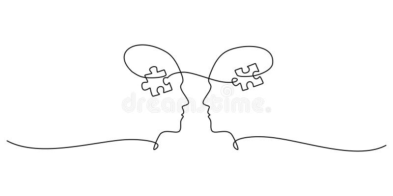 One Single Line Drawing of Two Heads Connecting with a Puzzle Piece ...