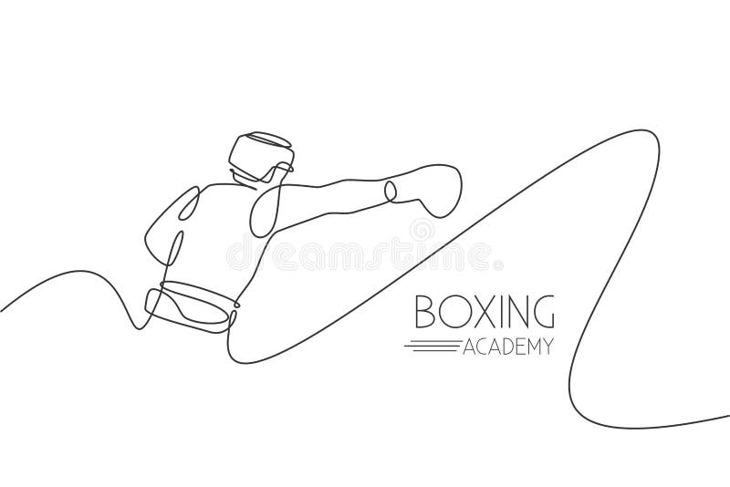 One Single Line Drawing of Young Energetic Man Boxer Practicing Punch ...