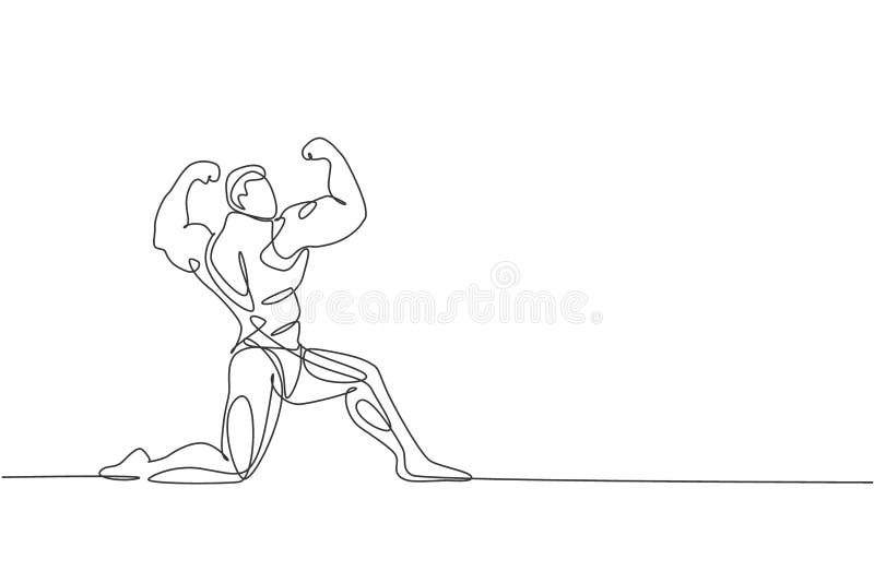 One Single Line Drawing of Young Energetic Model Man Bodybuilder Pose ...