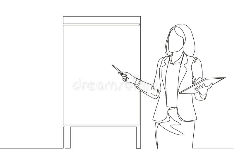 One Single Line Drawing of Young Female Presenter Teaching How To Do ...