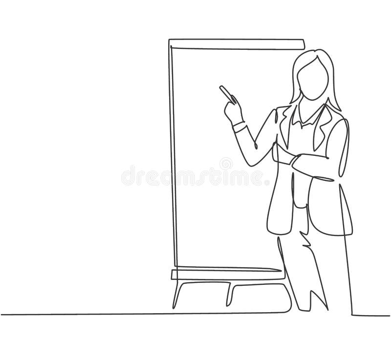 One Single Line Drawing of Young Female Presenter Thinking while Doing ...