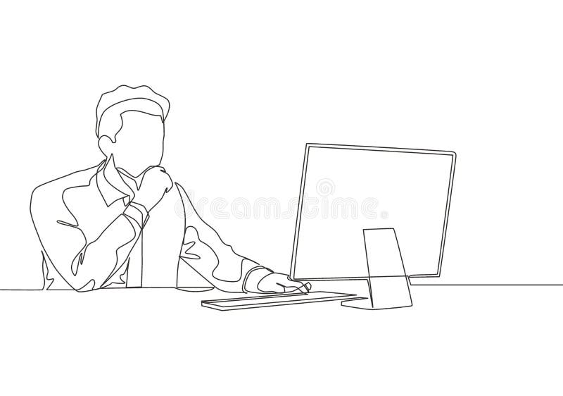 One Single Line Drawing of Young Startup CEO Sitting in Front of ...