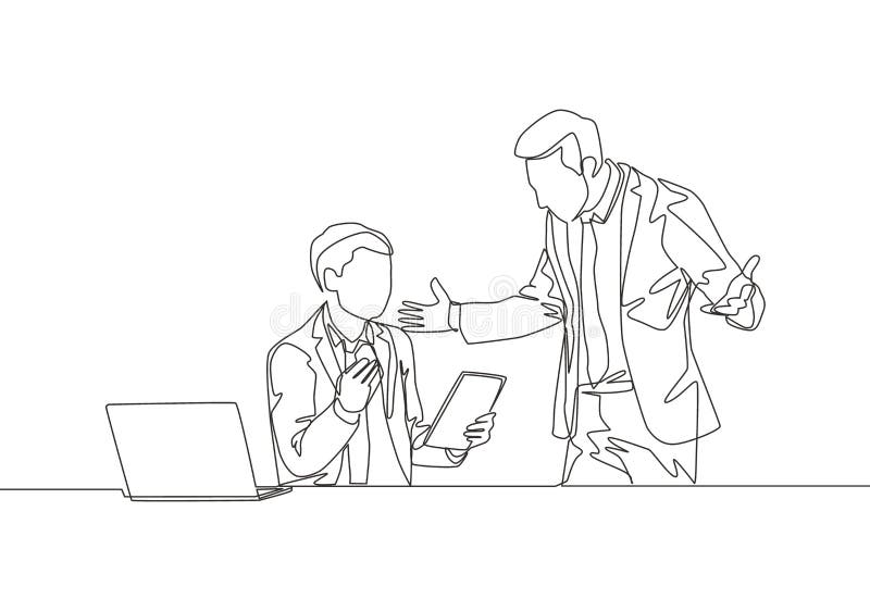 One Single Line Drawing of Young Upset Manager Asking His Staff about ...