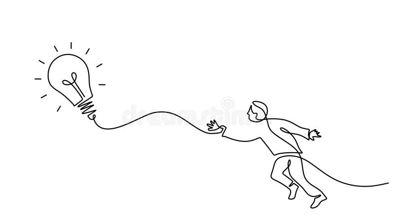 One Single Line of Man Chasing Big Lamp Isolated on White Background ...