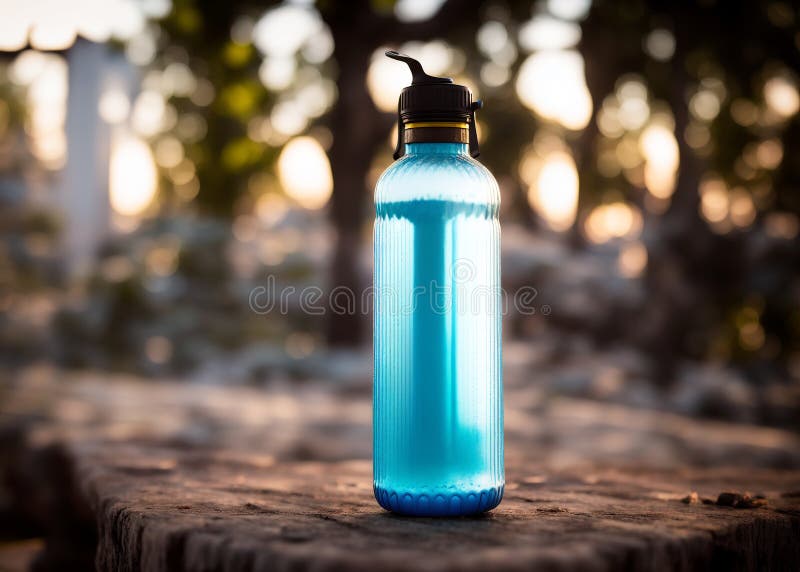 Single Modern Transparent Blue Water Bottle Outdoors Stock ...
