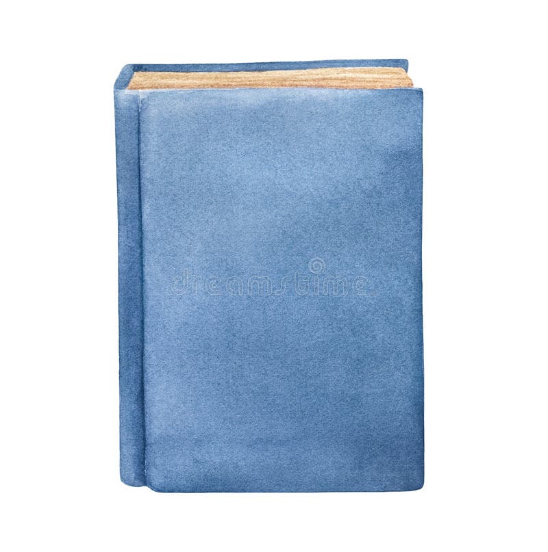 Watercolour Illustration of Old Book with Blank Light Blue Hard Cover ...