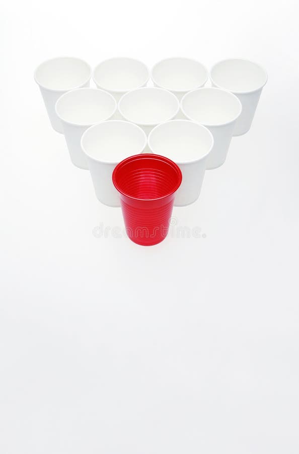 One Single Red Cup among All White Cups Arranged into a Triangle ...