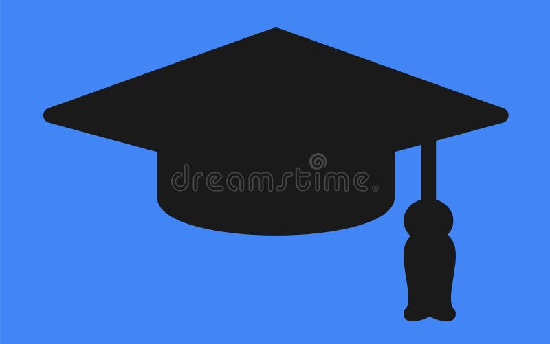 One Single Trencher Graduation Hat Against a Blue Backdrop Stock ...
