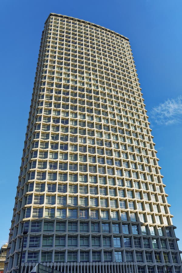 One Skyscraper White Building Rises Blue Sky Stock Image - Image of ...