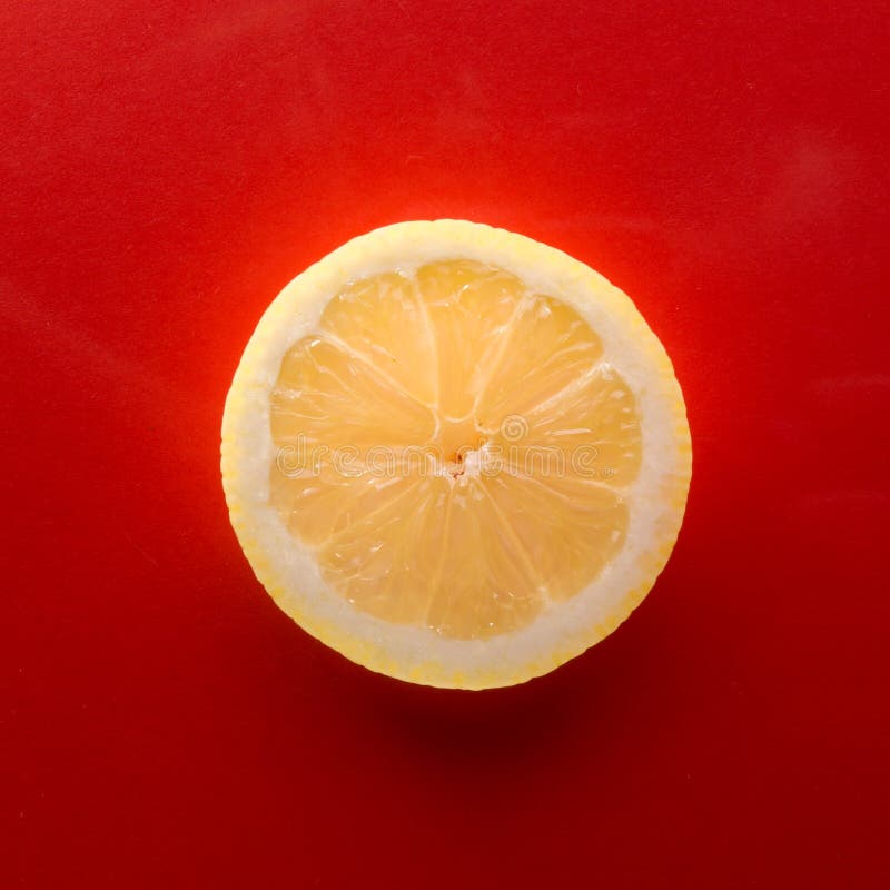 One Slice Lemon Red Background Square Shot Stock Photos - Free ...
