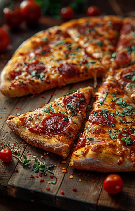 One Slice of Pizza Standing on a Wooden Table Stock Photo - Image of ...