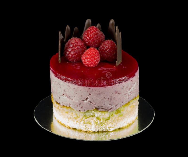One Small Cake with Chocolate and Raspberries Stock Image - Image of ...